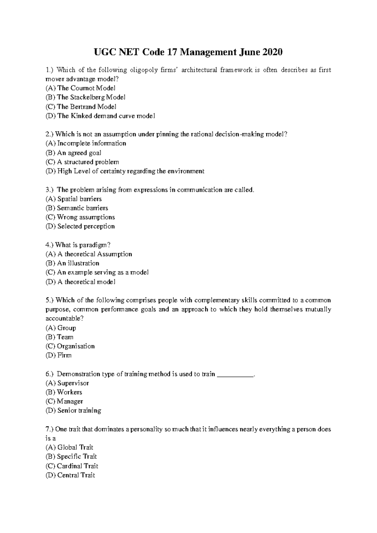 Management June 2020 2 Ugc Net Paper Ugc Net Code 17 Management June 2020 1 Which Of The 