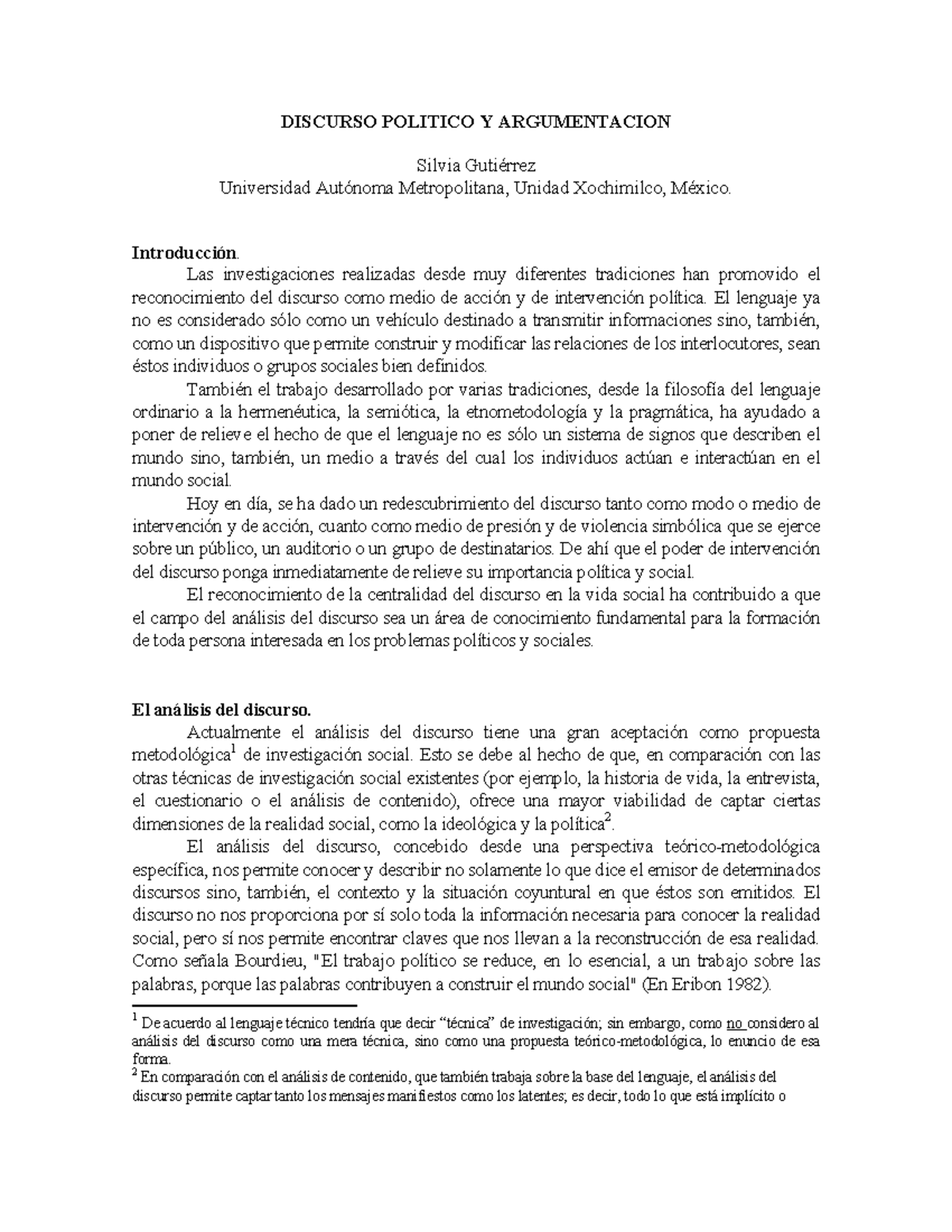 Analisis del discurso político - DISCURSO POLITICO Y ARGUMENTACION ...