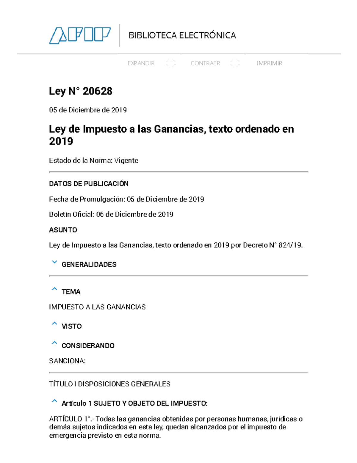 Ley 20628 2019 - Ley actualizada - EXPANDIR CONTRAER IMPRIMIR Ley N ...