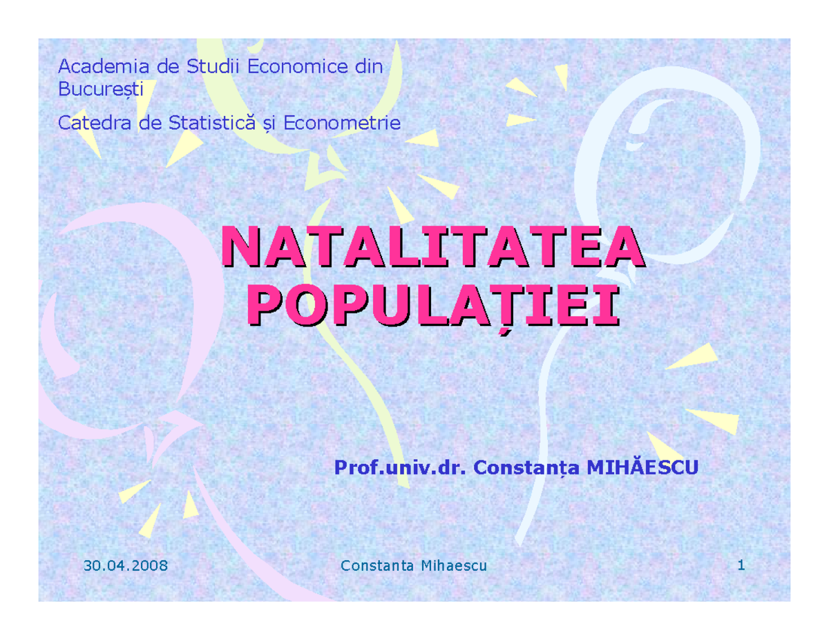 4 tema Natalitate-old - Note de curs 1.2 - 30.04 Constanta Mihaescu 1 ...