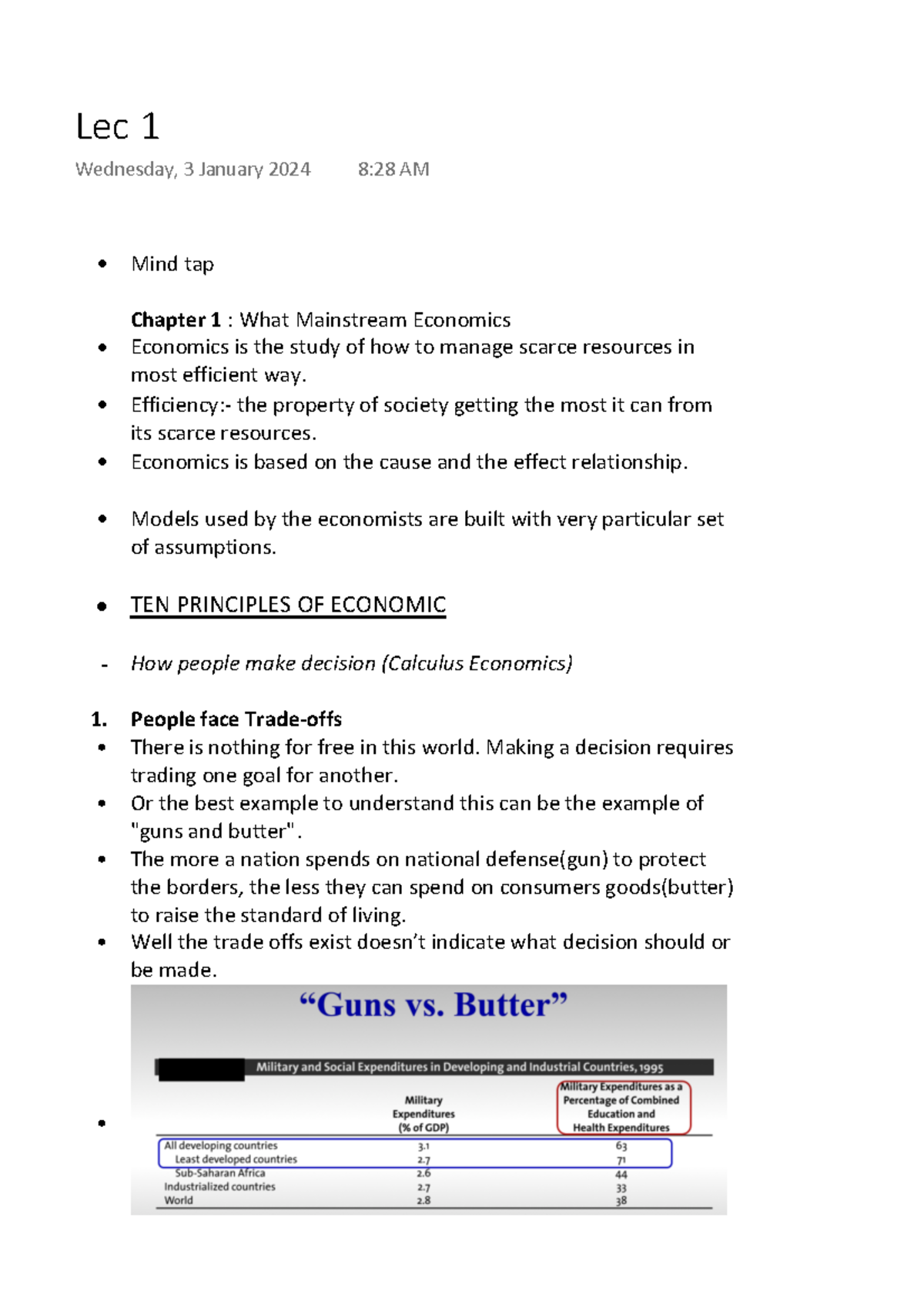 Lec 1 - lec - Mind tap Chapter 1 : What Mainstream Economics ...