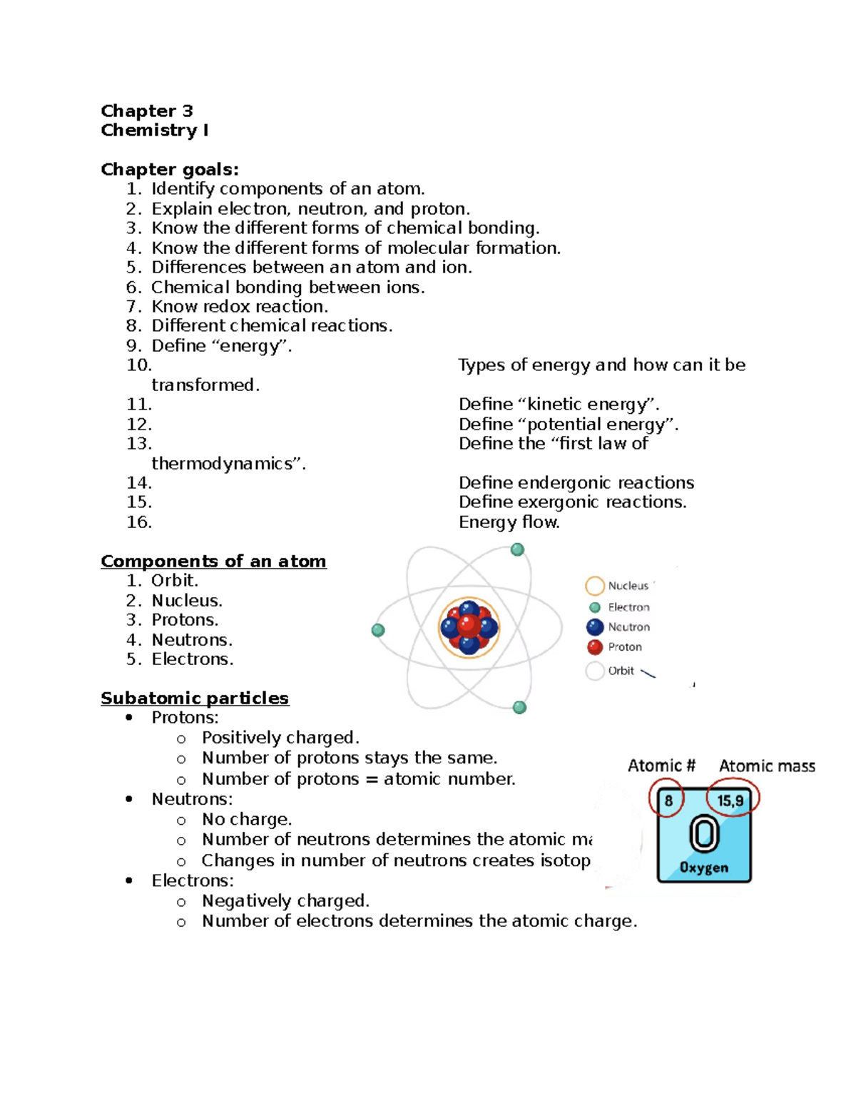 Chapter 3 - Notes - Chapter 3 Chemistry I Chapter goals: 1. Identify ...