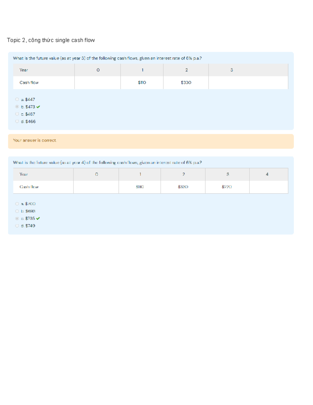 FIN1FOF QUIZ 2.3 - FIN1FOF - Topic 2, công thức single cash flow - Studocu