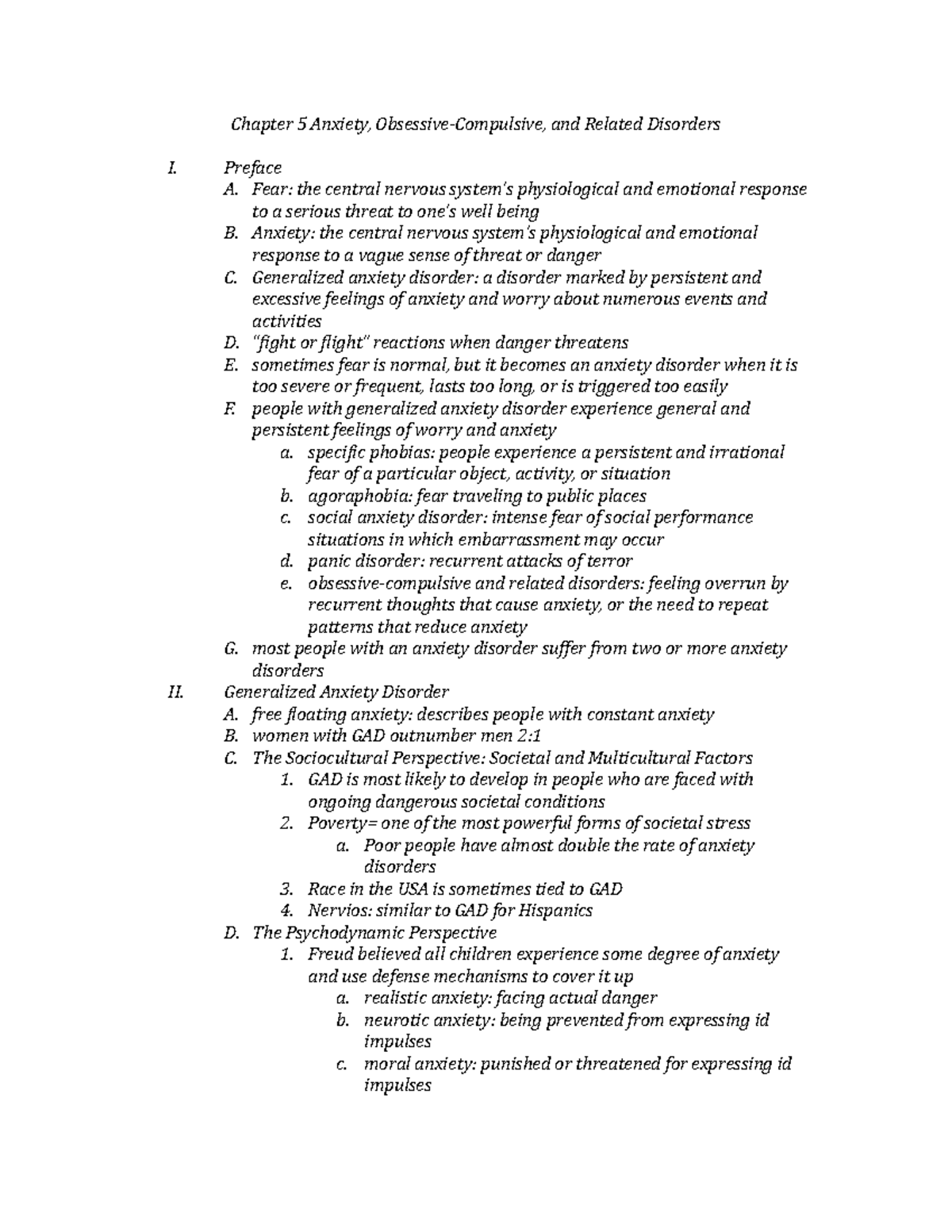 Anxiety , Obsessive Compulsive , And Related Disorders Chapter 5 ...