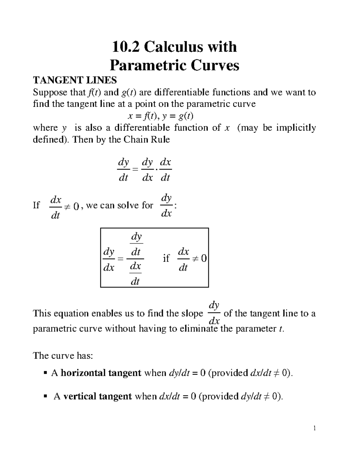 10.2 - with breaks - math 150 2024 spring - 10 Calculus with Parametric ...