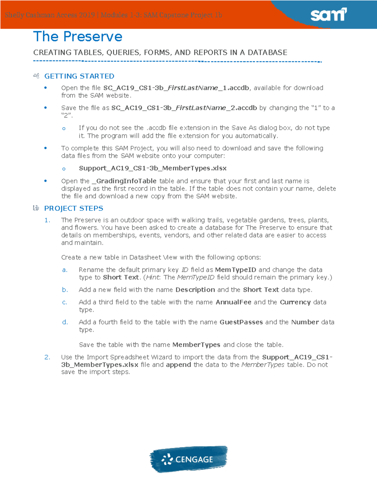 Instructions SC AC19 CS1-3b - The Preserve CREATING TABLES, QUERIES ...
