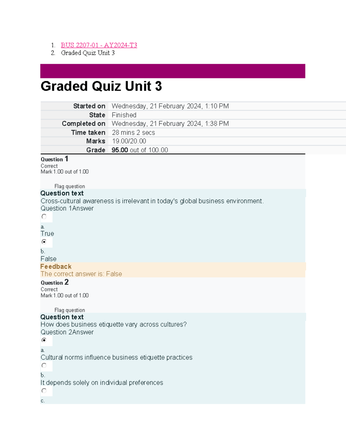 Graded quiz 3 - UoPeople Quiz - 1. BUS 2207-01 - AY2024-T 2. Graded ...