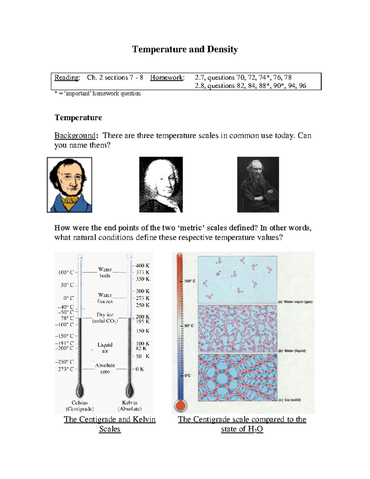 Temperature and Density - 2 sections 7 8 Homework: 2, questions 70, 72 ...