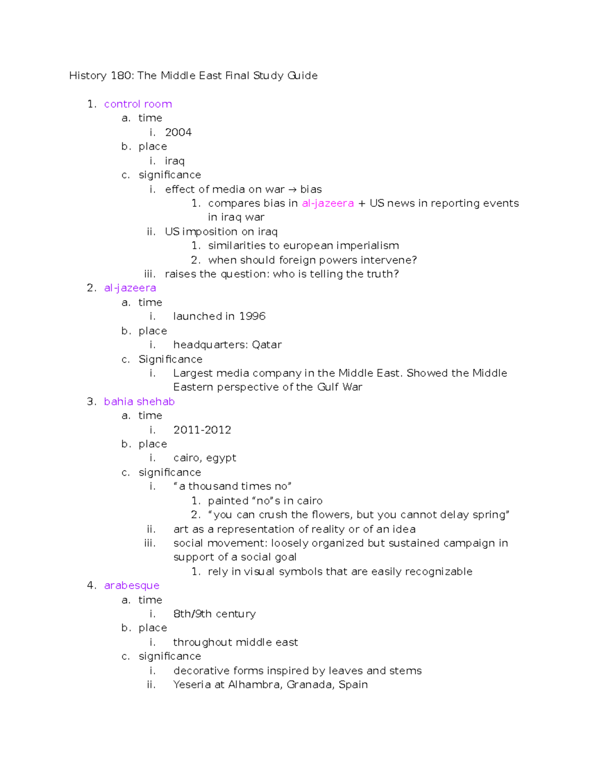 Hist 180 Final Study Guide - History 180: The Middle East Final Study ...