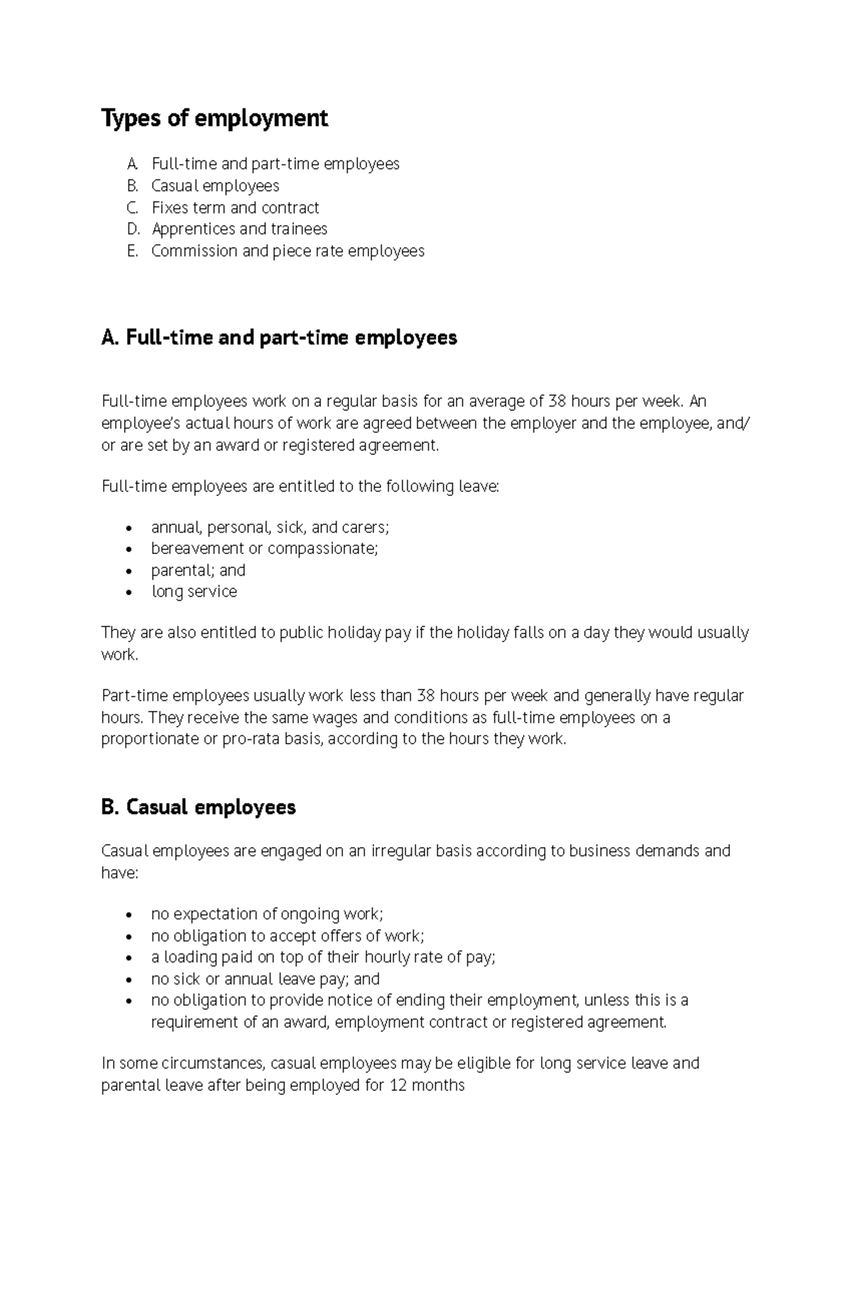 Types of employment - Apuntes 1 - Types of employment A. Full-time and ...