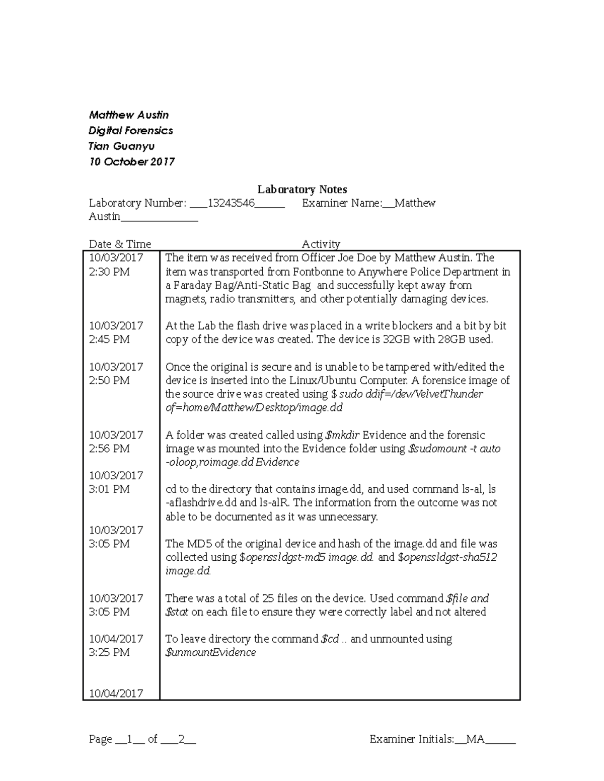 Matthew Austin Laboratory Notes - Matthew Austin Digital Forensics Tian ...
