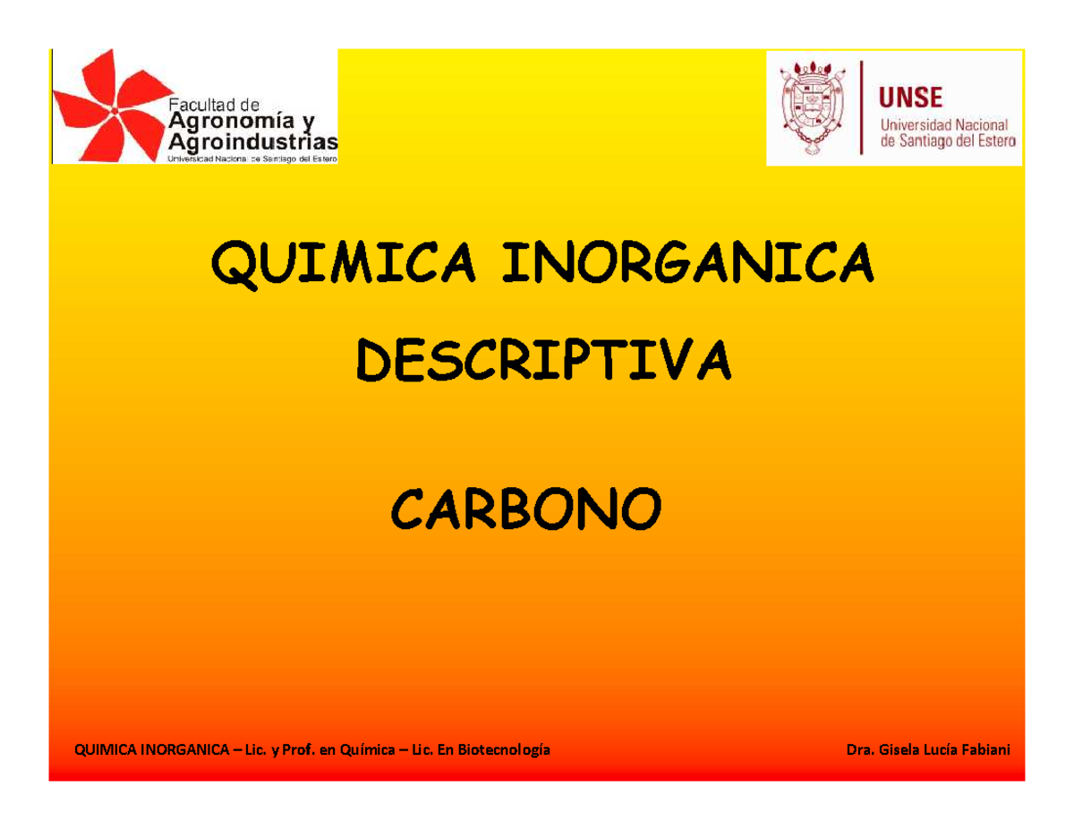 Clase 16-Carbono - ... - QUIMICA INORGANICA DESCRIPTIVA QUIMICA ...