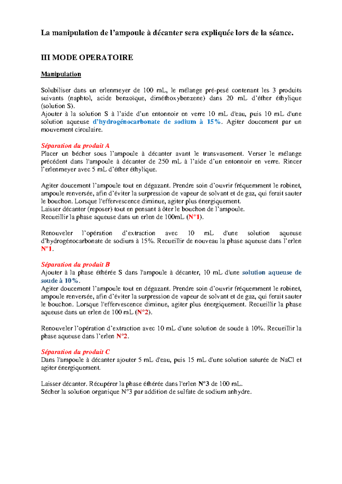 TP L2 orga 2020 - fascicule TP - La manipulation de l’ampoule à décanter sera expliquée lors de ...