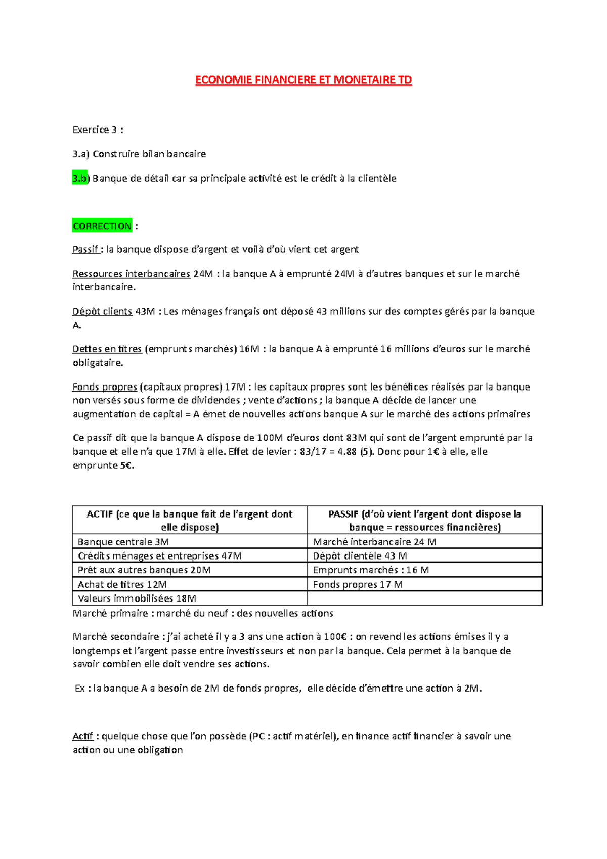 Economie Financiere & Monetaire TD - ECONOMIE FINANCIERE ET MONETAIRE ...