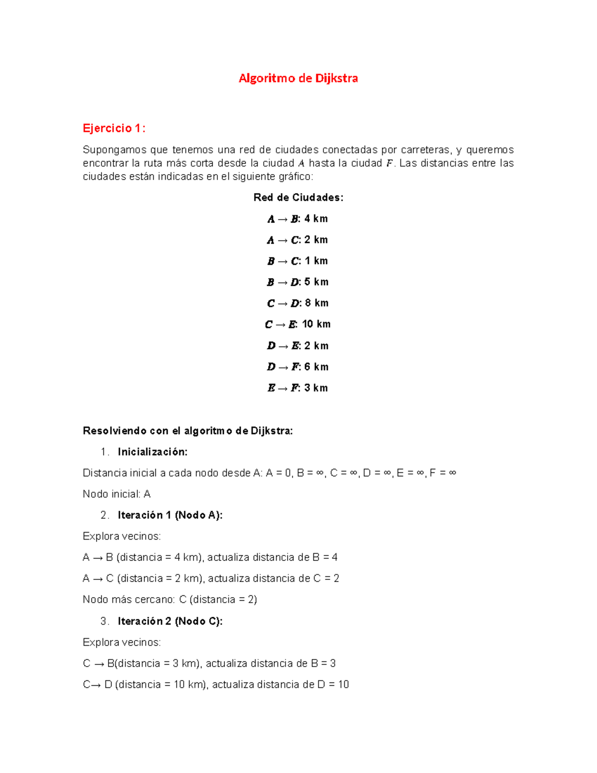 Algoritmo de Dijkstra - Algoritmo de Dijkstra Ejercicio 1: Supongamos ...