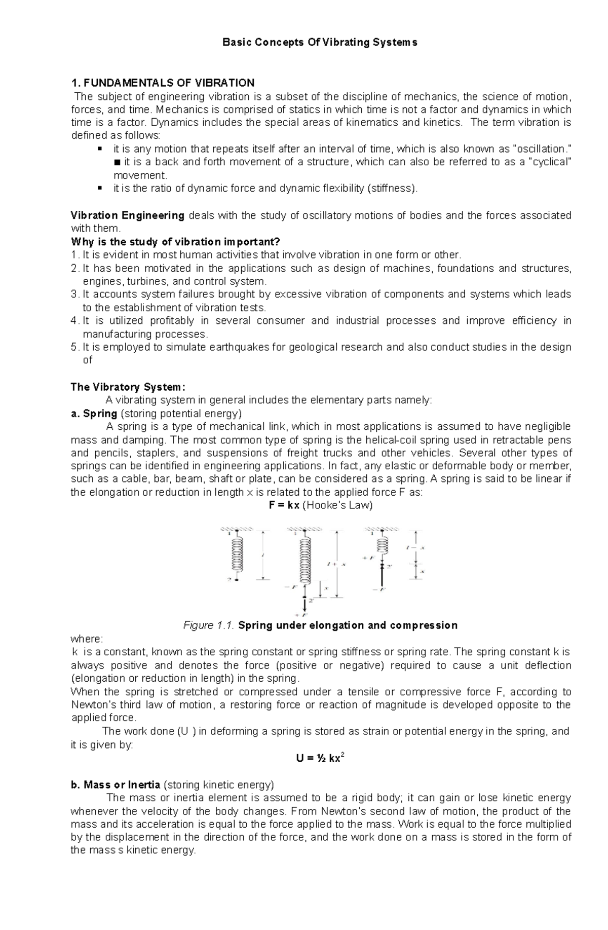 Basic Concepts Of Vibrating Systems - FUNDAMENTALS OF VIBRATION The ...