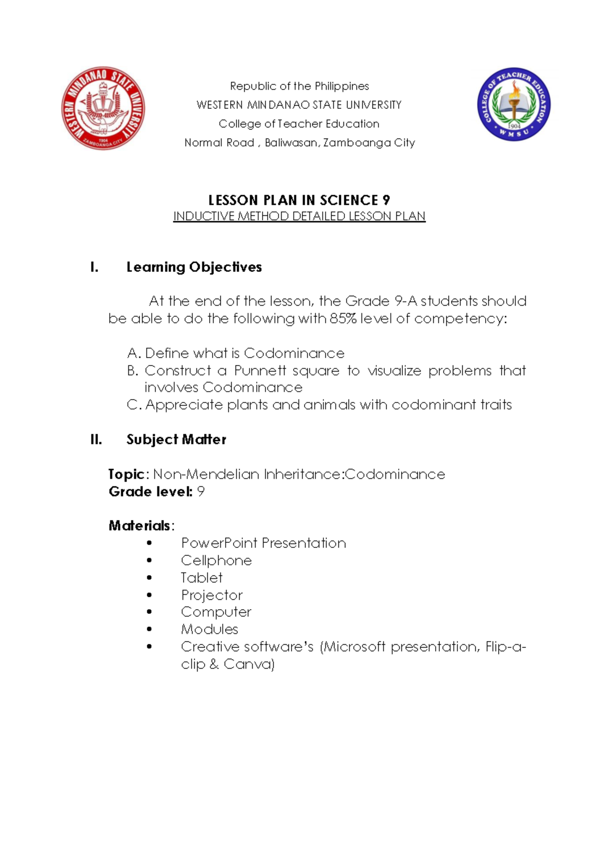 Inductive method - ####### Republic of the Philippines ####### WESTERN ...