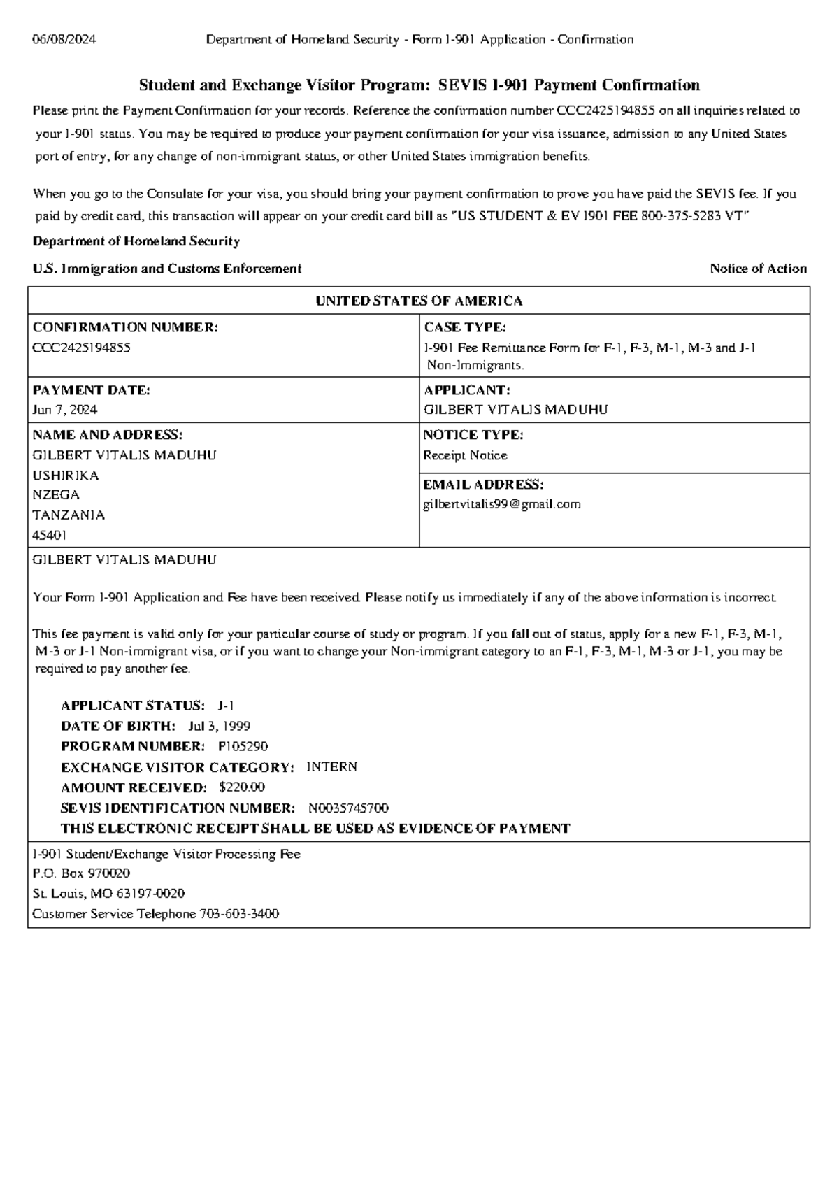 1 - Summary Jean Piaget - 06/08/2024 Department of Homeland Security ...