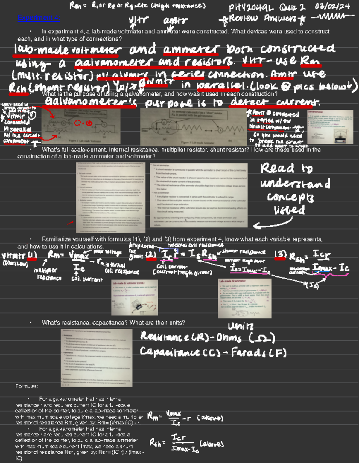 Physic 2 Lab Quiz 2 Review - Experiment 4: - In experiment 4, a lab-made voltmeter and ammeter ...