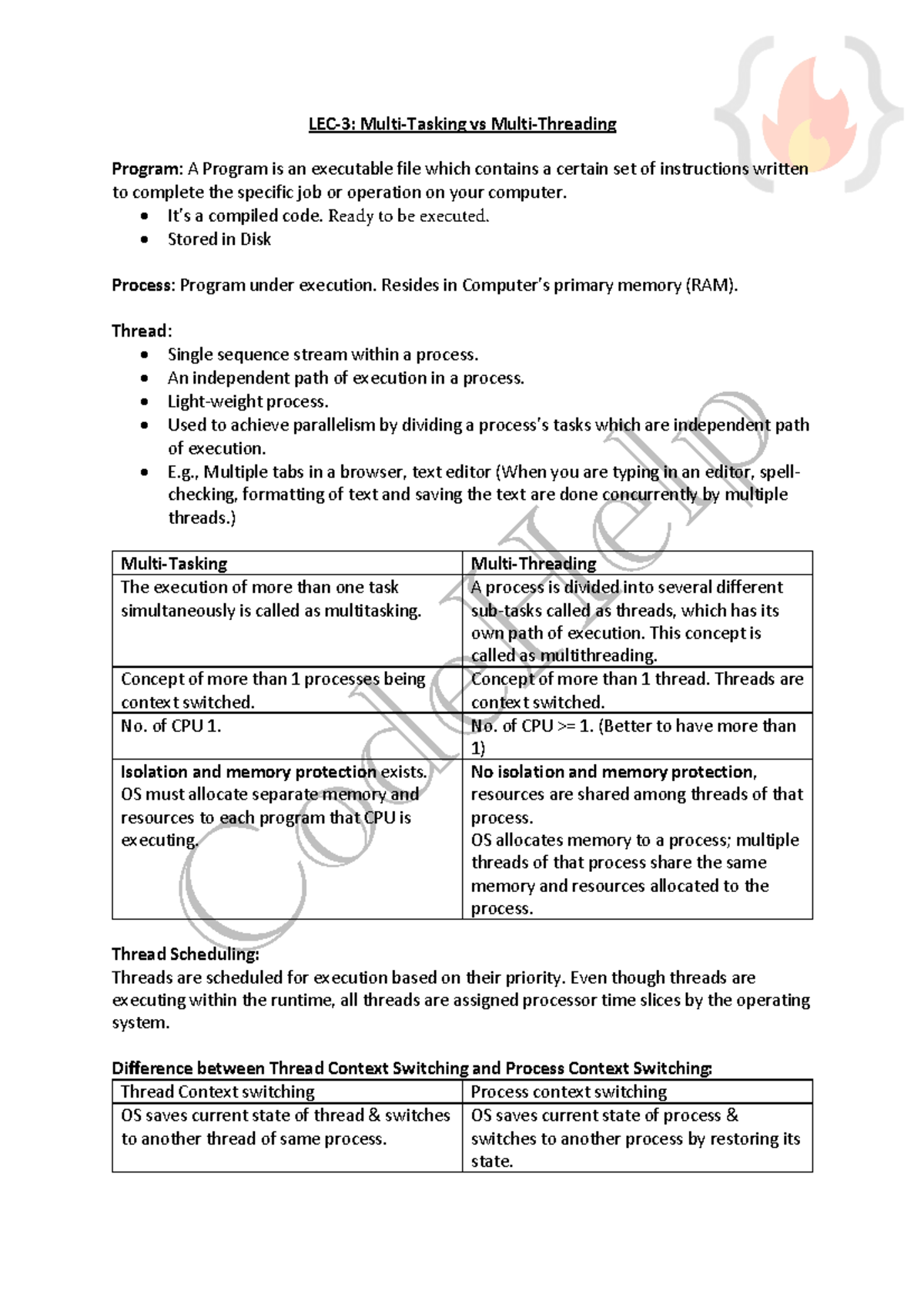 Lec-3 - Just Wanted to Download My File - LEC-3: Multi-Tasking vs Multi-Threading Program : A ...