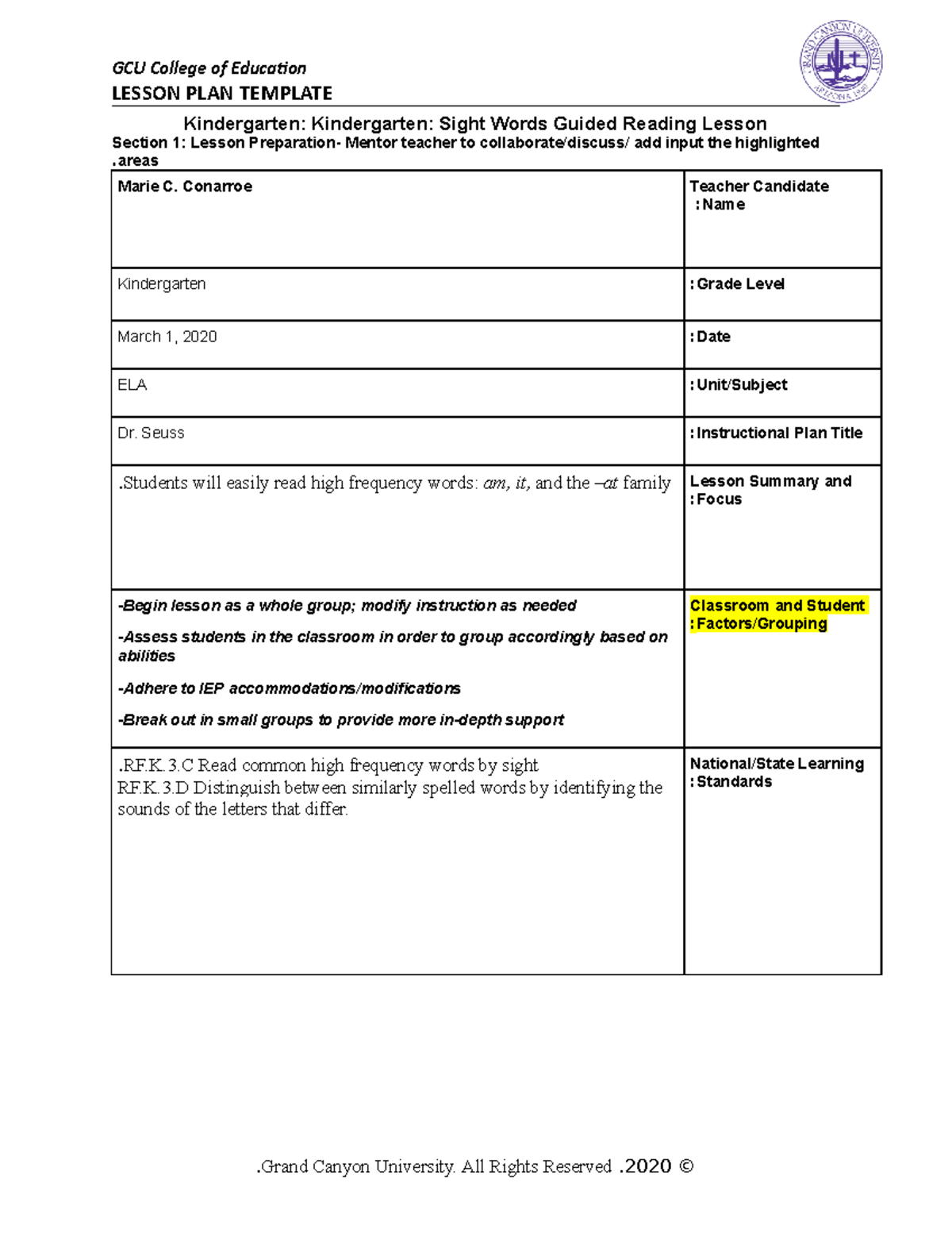 SPD-208 RS T5 Kindergarten Sight Words Guided Reading Lesson Plan ...