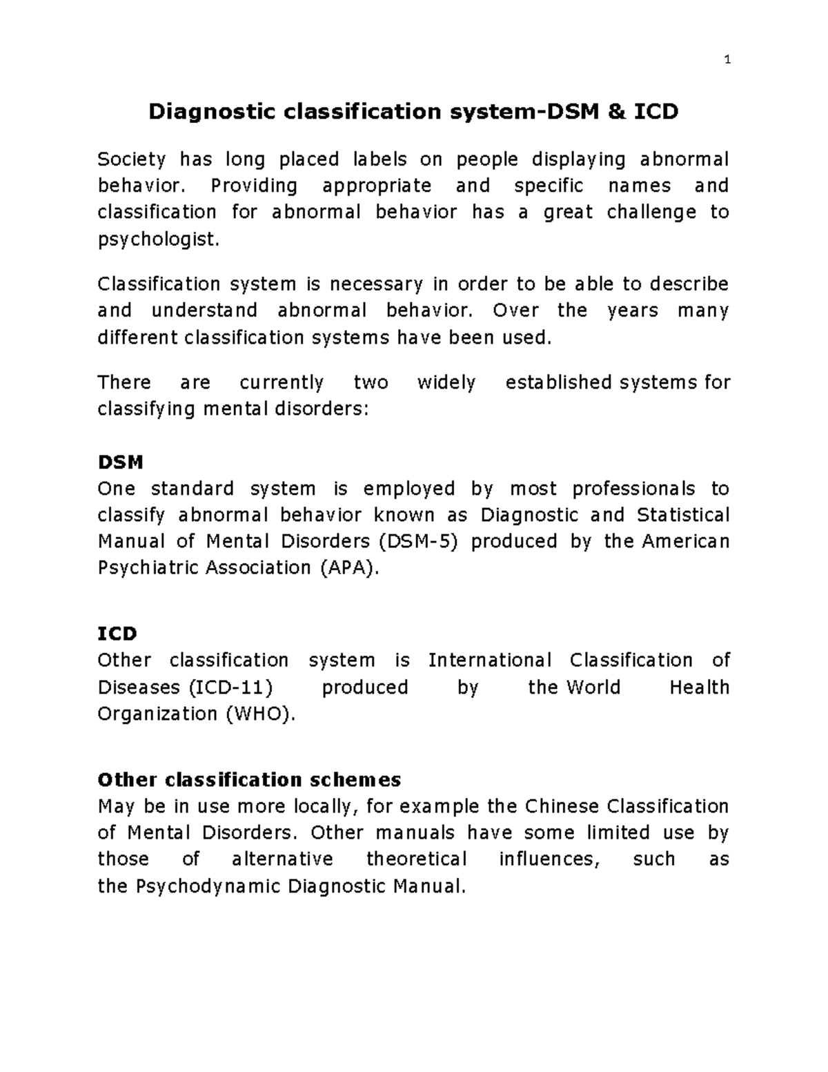 1.2 Diagnostic classification system-DSM & ICD - Diagnostic ...