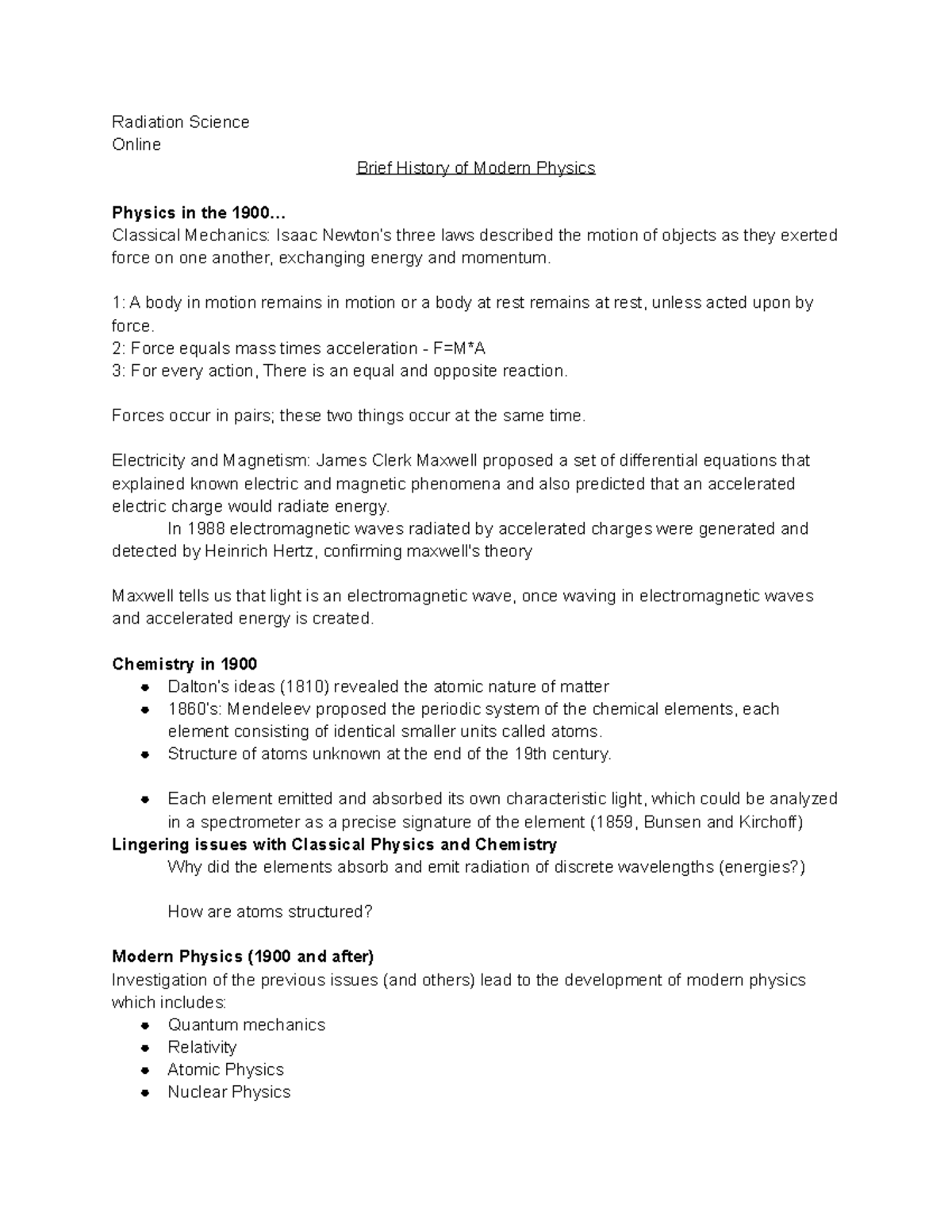 History of Physics - Radiation Science Online Brief History of Modern ...