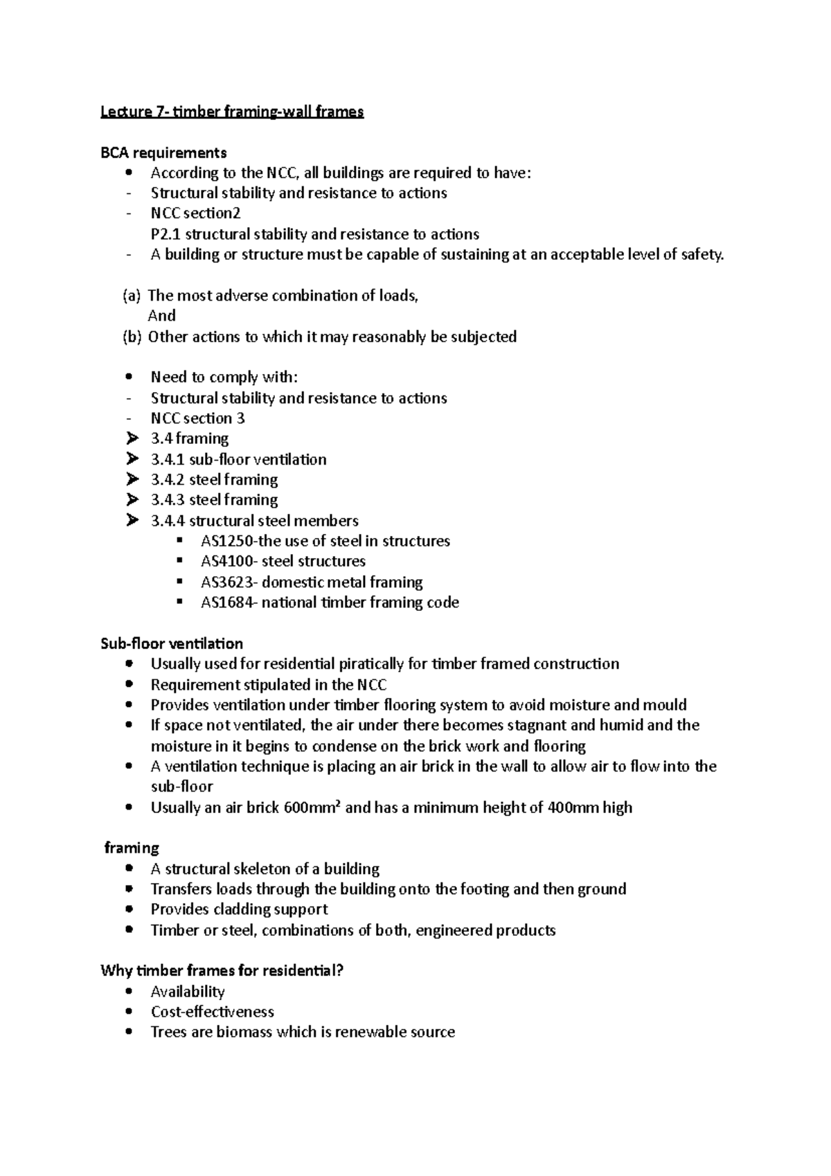Lecture 7 - week 7 - Lecture 7- timber framing-wall frames BCA ...