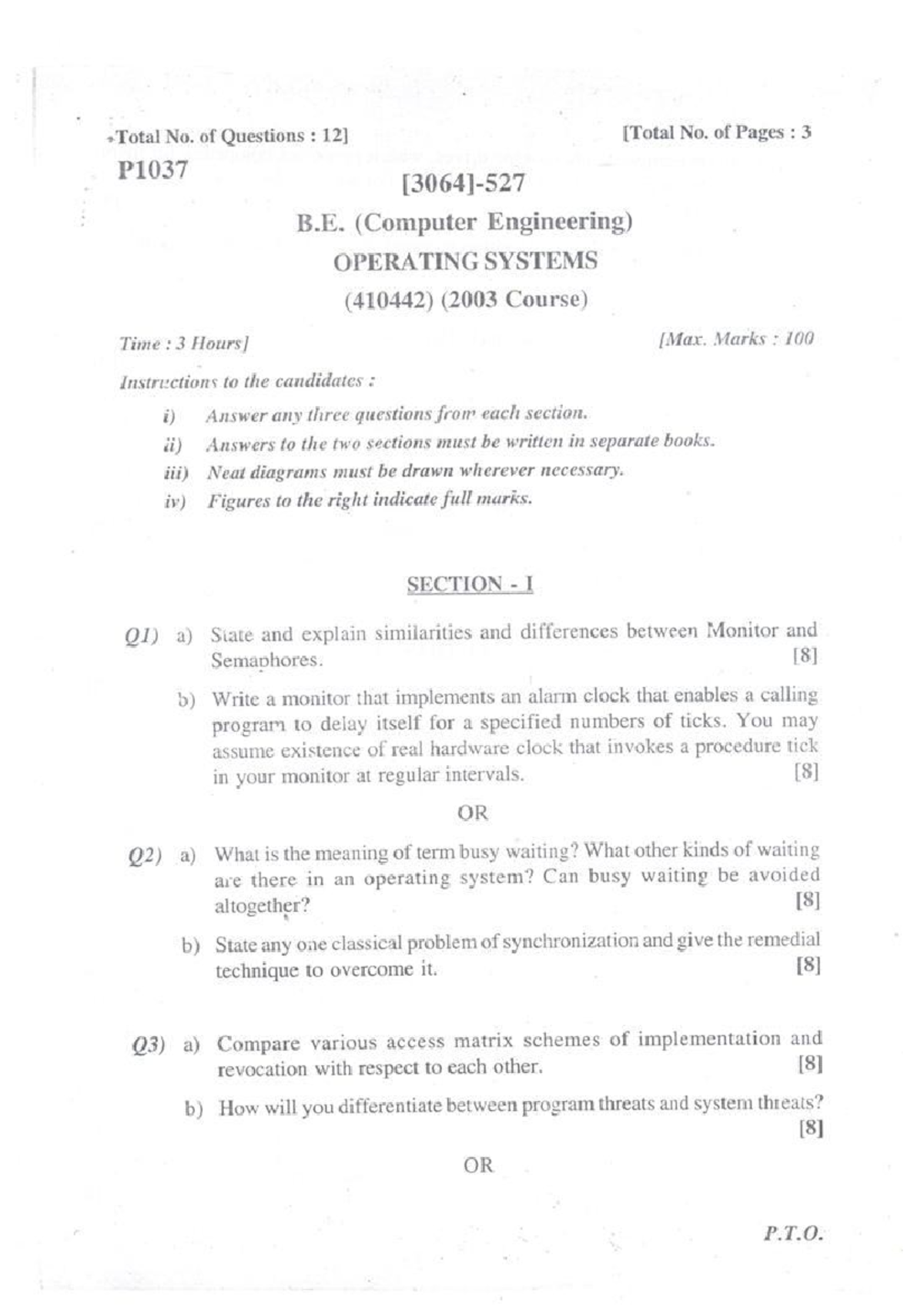 BEComp [Operating System] Uo P Paper 1 - Object oriented programming ...