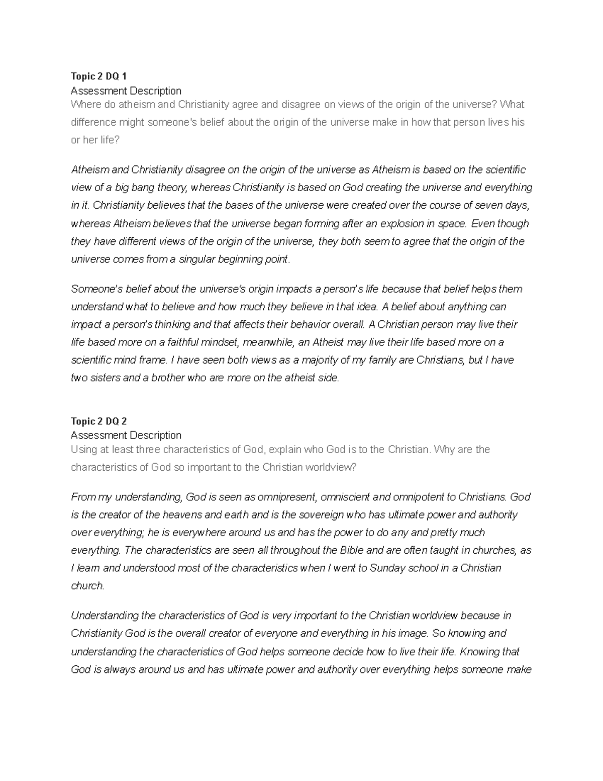 Cwv 101 week 2 - Topic 2 Discussion Questions 1 and 2 - Topic 2 DQ 1 ...