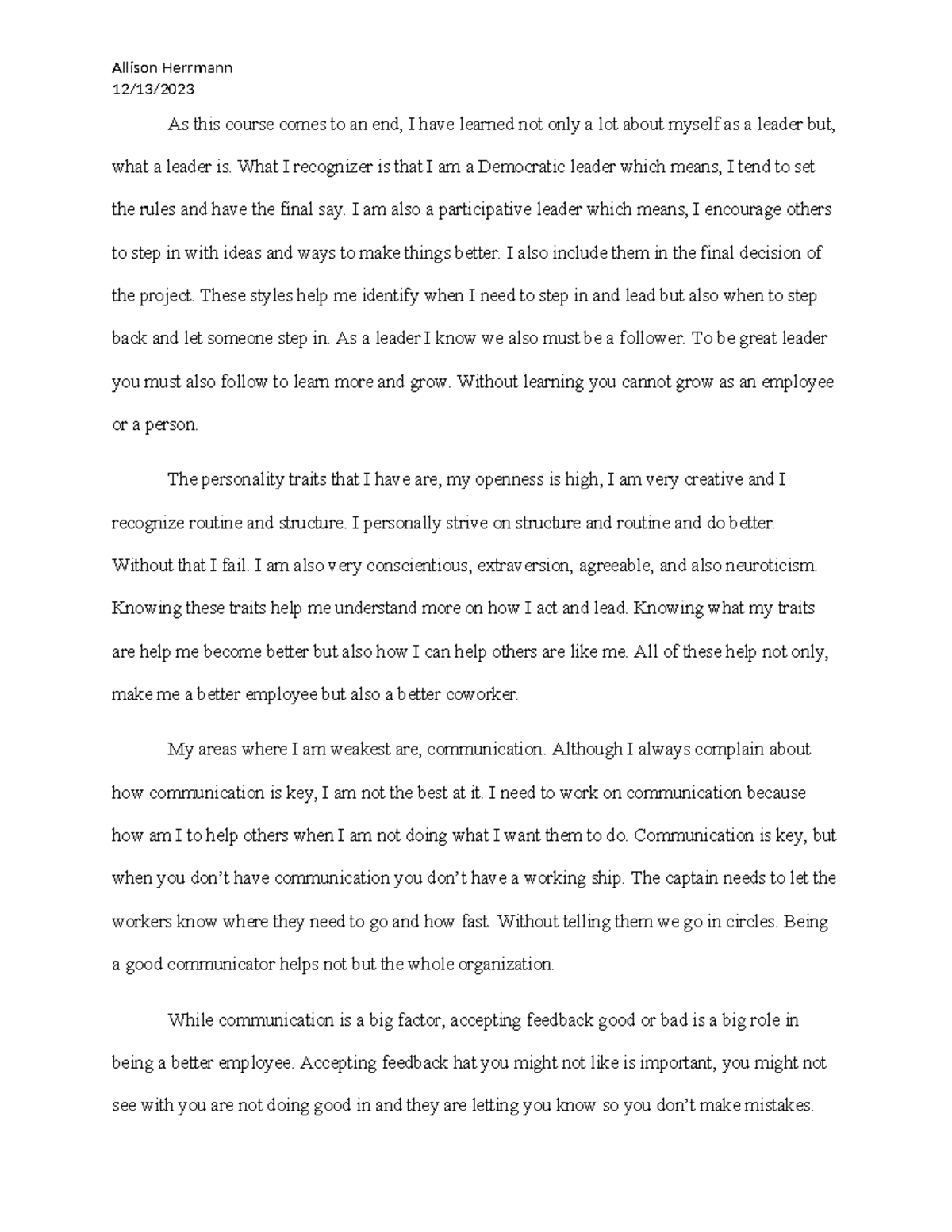 Mod 8-2 - mod 8 project 2 - Allison Herrmann 12/13/ As this course ...