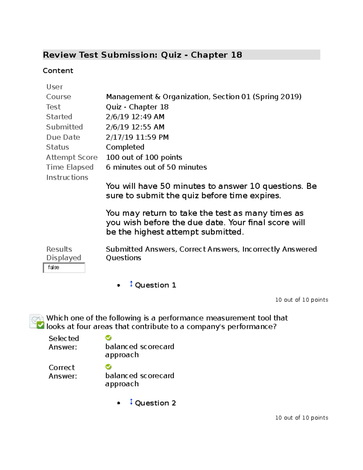 Management and Organization chapt 18 100 percent Test Submission Quiz ...