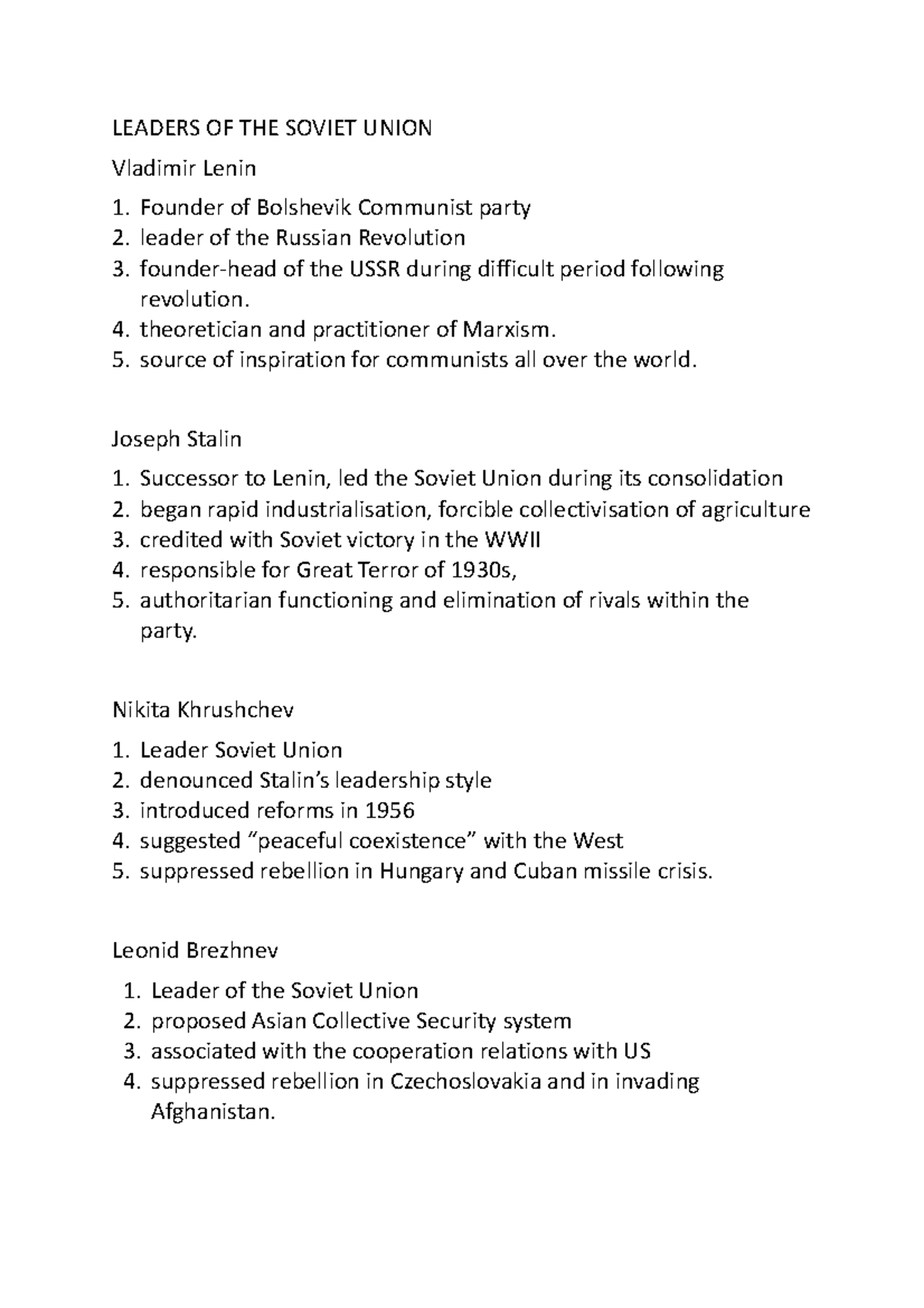 Leaders OF THE Soviet Union - LEADERS OF THE SOVIET UNION Vladimir ...