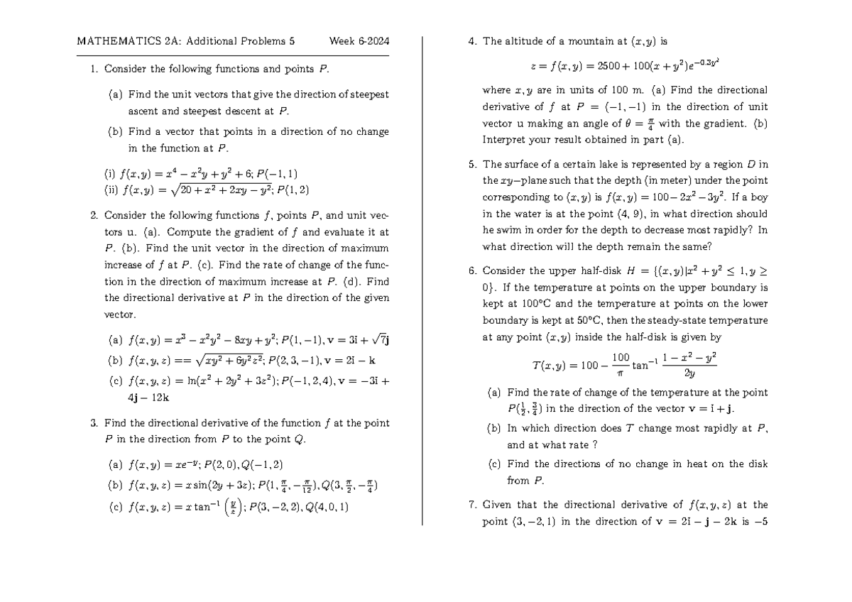 Tutorial 5 2023 - MATHEMATICS 2A: Additional Problems 5 Week 6 ...