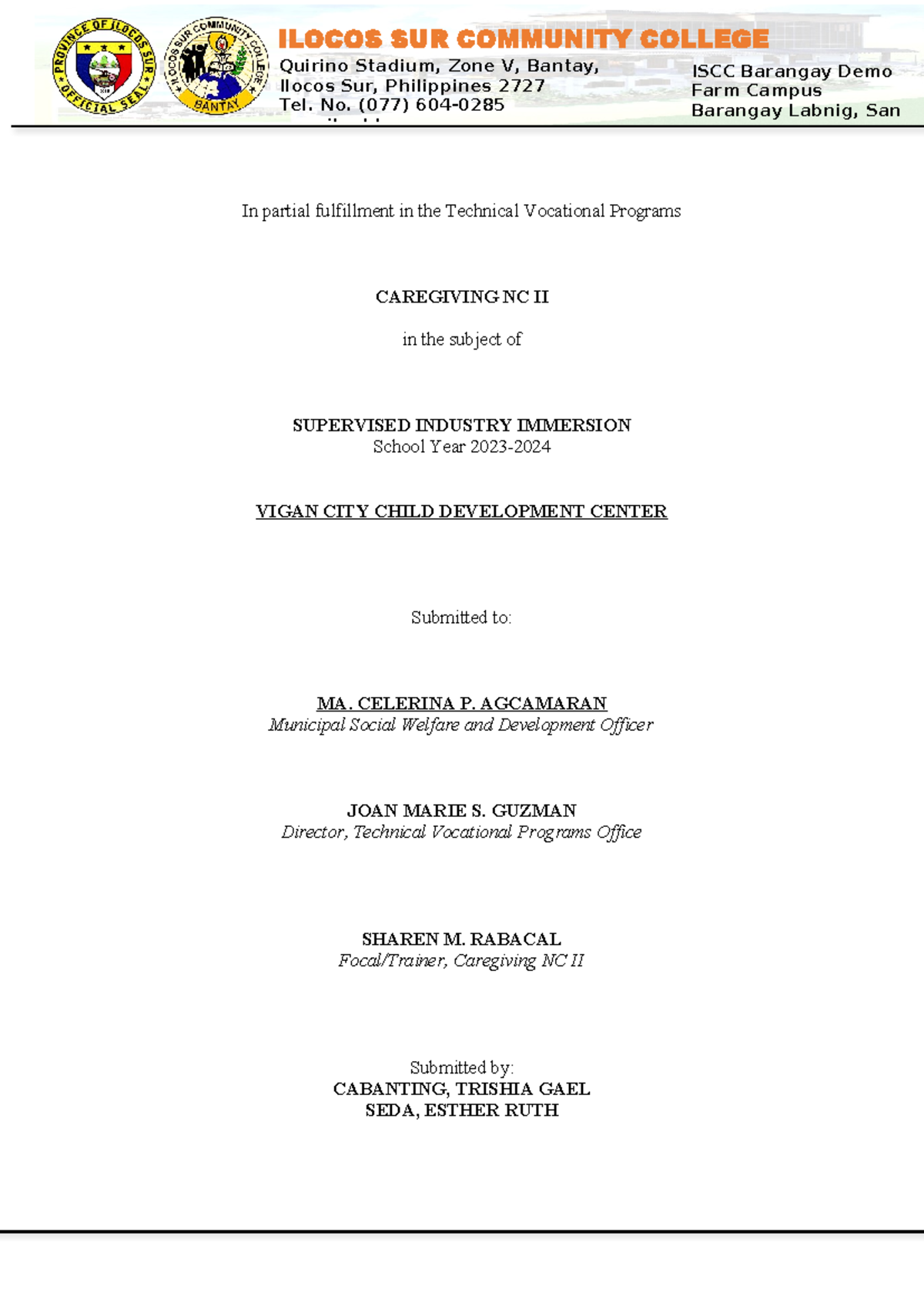 Narrative-report - NARRATIVE REPORT - ISCC Barangay Demo Farm Campus ...