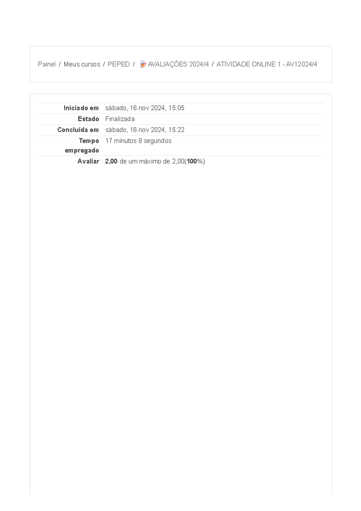 Atividade Online 1 - psicologia - Painel / Meus cursos / PEPED / 📝 ...