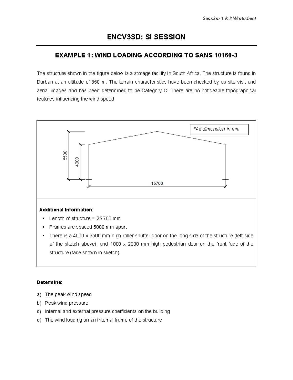 Session 1-2 Wind Loading - Session 1 & 2 Worksheet ENCV3SD: SI SESSION ...