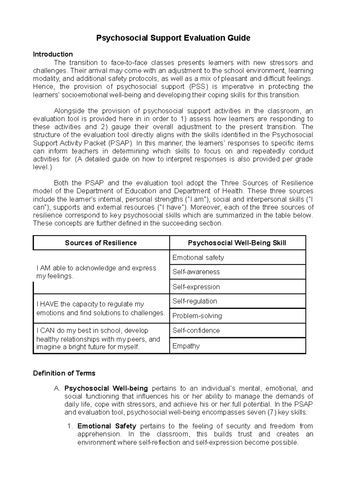 Readiness-Tool - YOU NEED THIS - Psychosocial Support Evaluation Guide ...