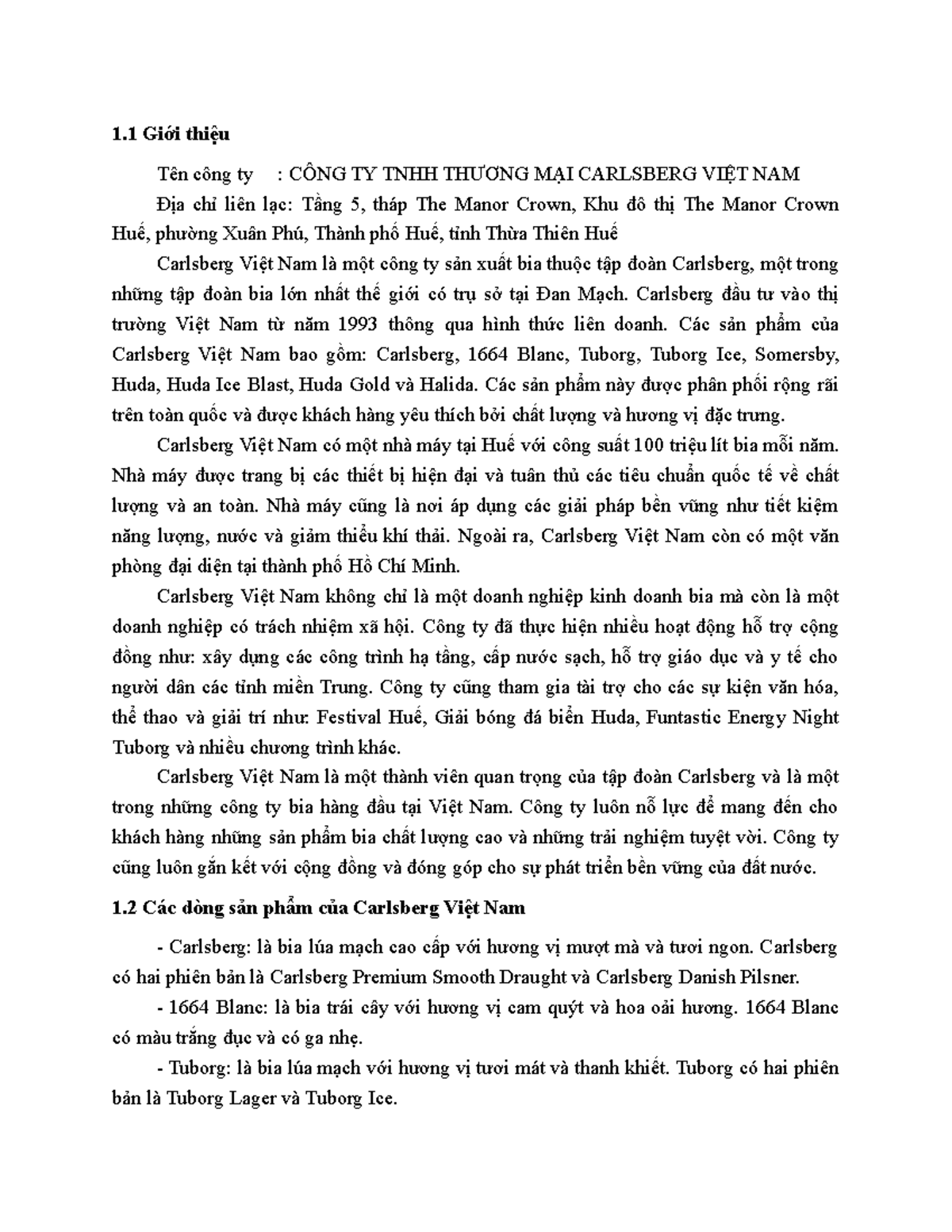 Bia huda - thuyết trình - 1 Giới thiệu Tên công ty : CÔNG TY TNHH ...