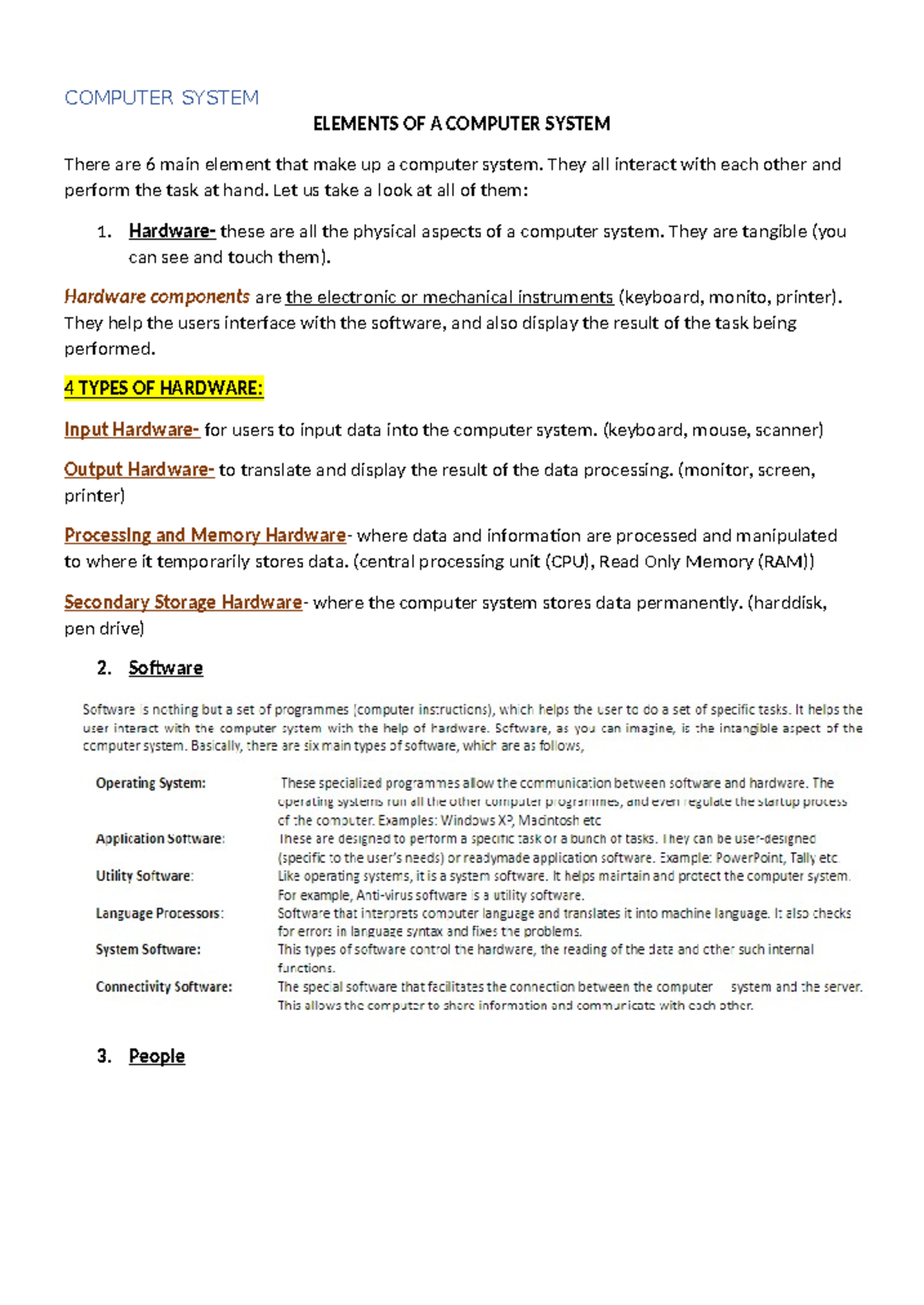 IT ERA- Reviewer - It consists of theories - COMPUTER SYSTEM ELEMENTS OF A COMPUTER SYSTEM There ...