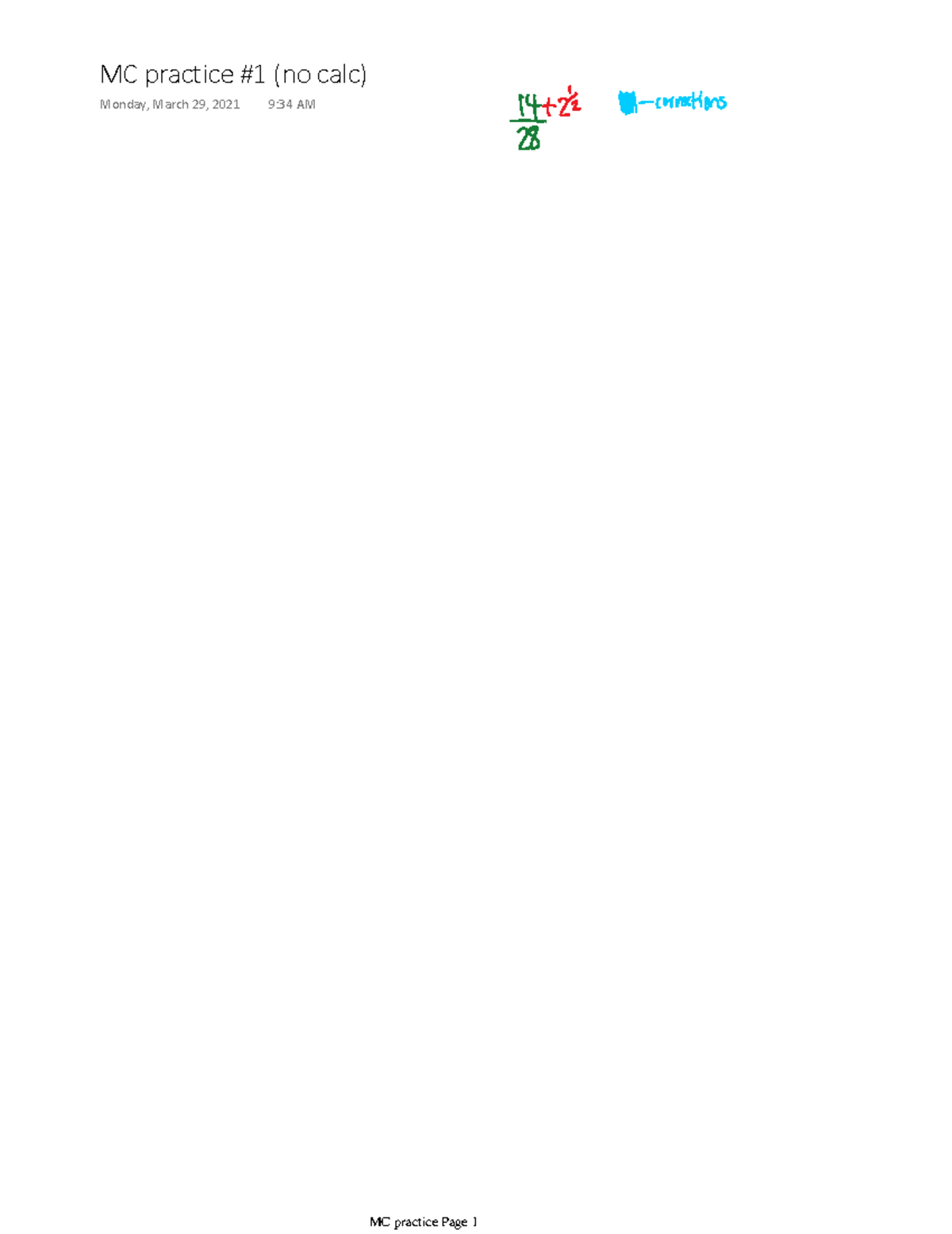 Multiple Choice Practice - Math 267 - MC practice #1 (no calc) Monday ...