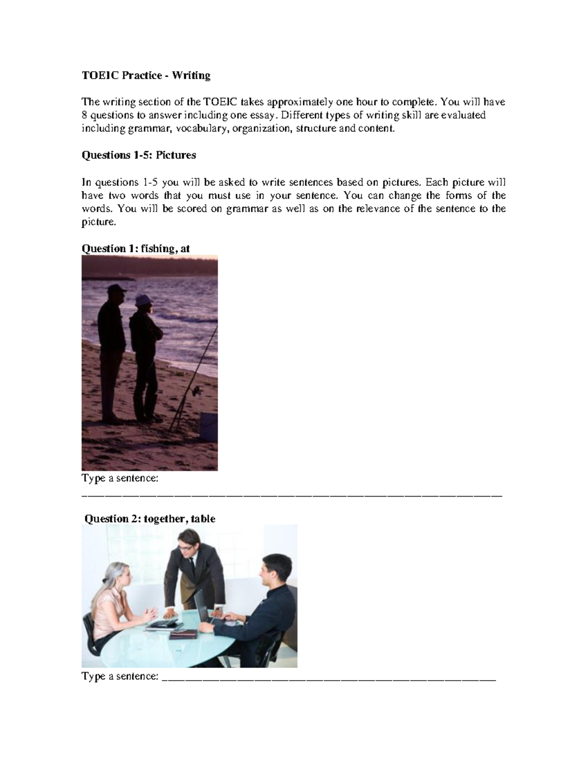 Toeic Writing Practice B - TOEIC Practice - Writing The writing section ...