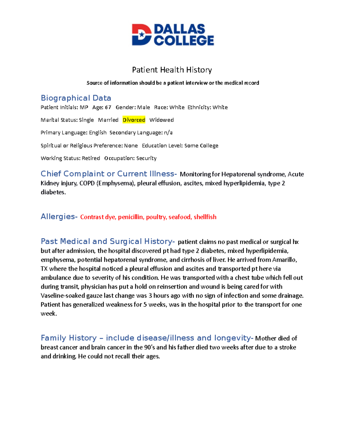 Clinical Day paperwork - Patient Health History ####### Source of ...