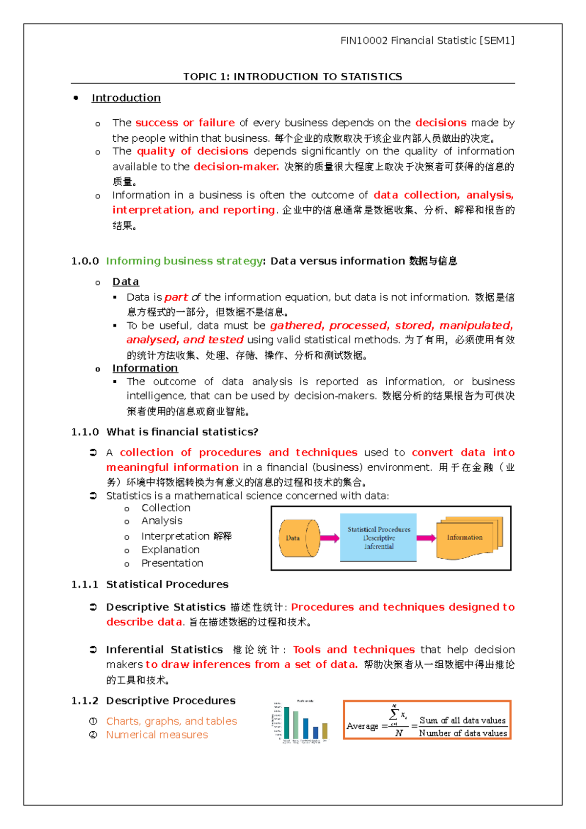 Topic 1 - Notes - TOPIC 1: INTRODUCTION TO STATISTICS Introduction o ...