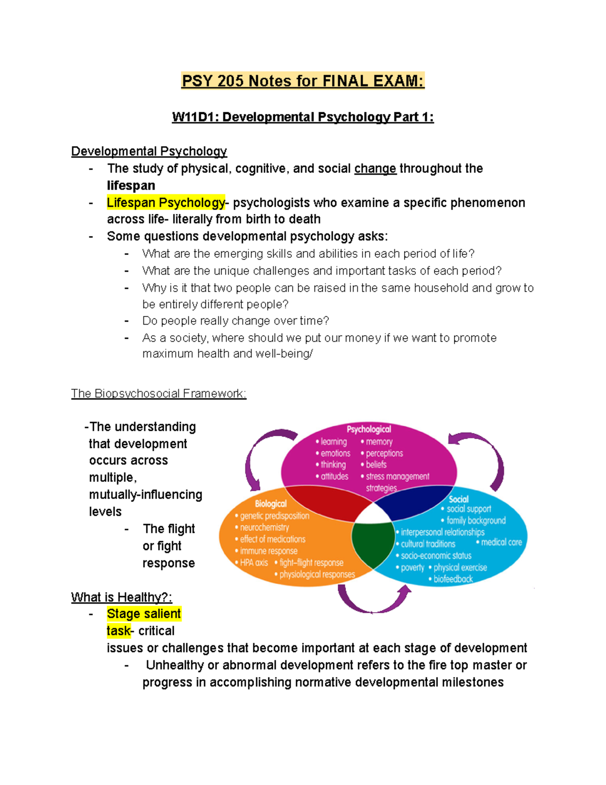 PSY 205 Notes for Final EXAM-2 - PSY 205 Notes for FINAL EXAM: W11D1 ...