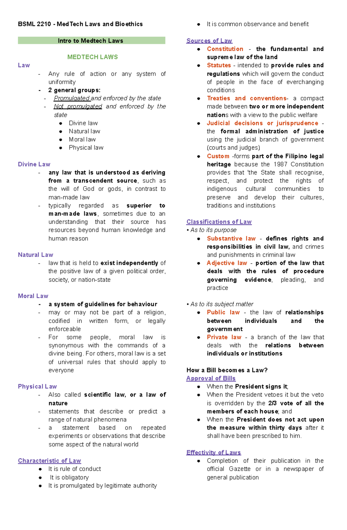 BSML 2210 - Med Tech Laws and Bioethics - For others, moral law is a ...
