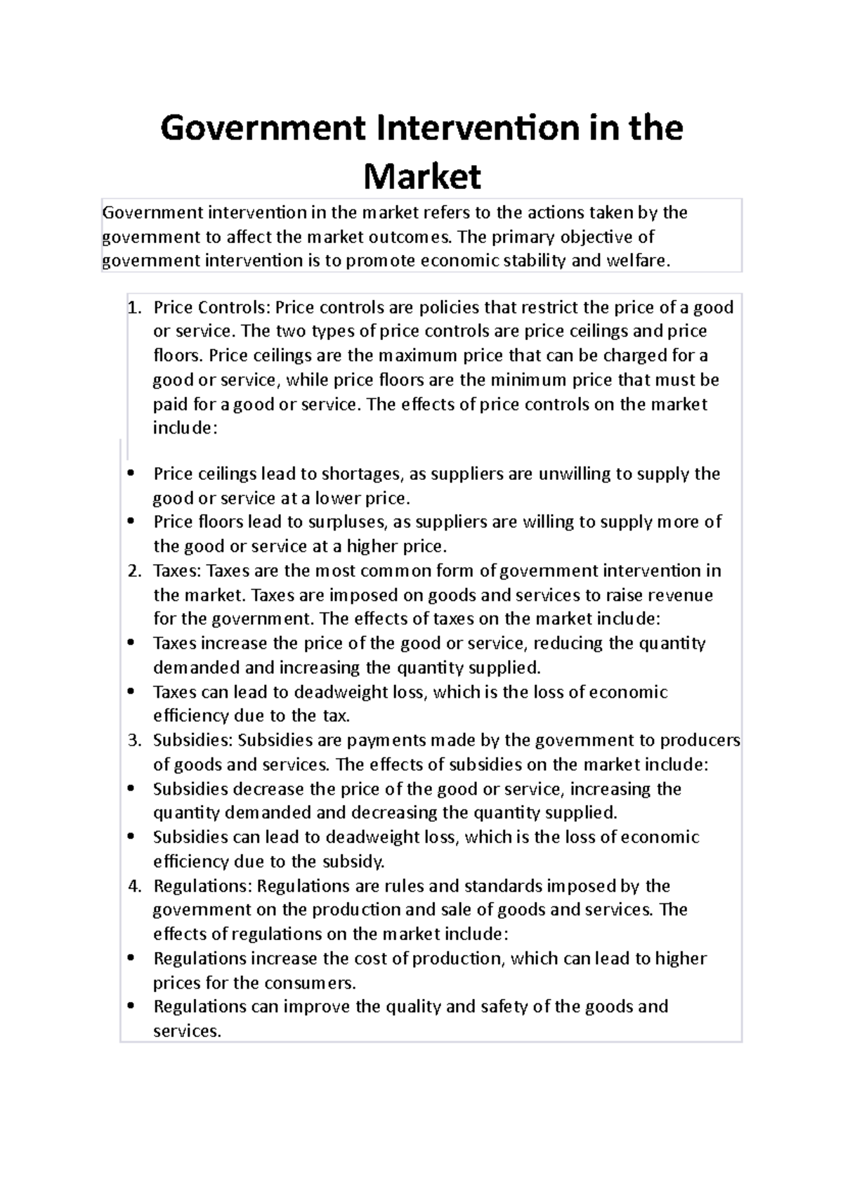 Government Intervention in the Market - Government Intervention in the ...