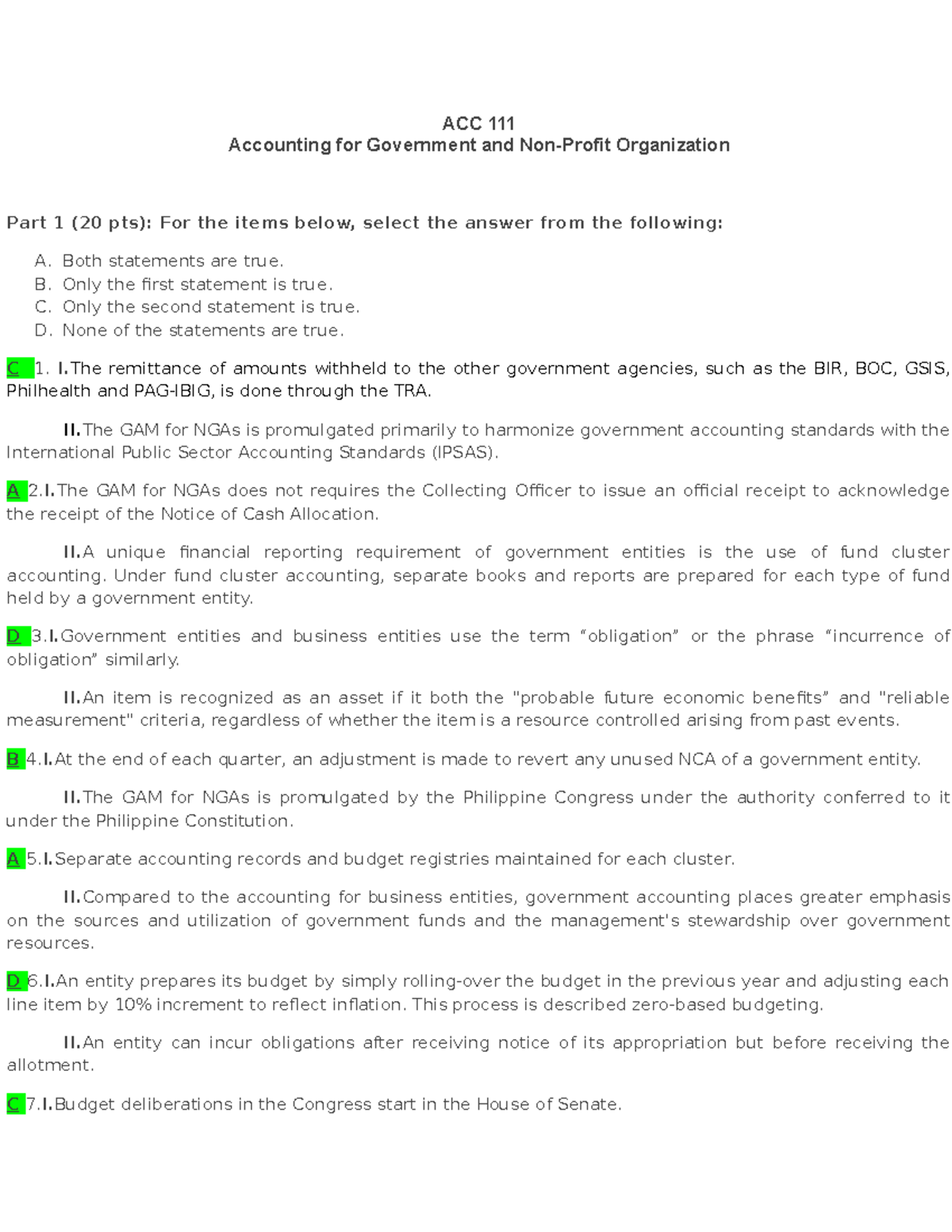 ACC 111- Prelim - reviewer - ACC 111 Accounting for Government and Non-Profit Organization Part ...