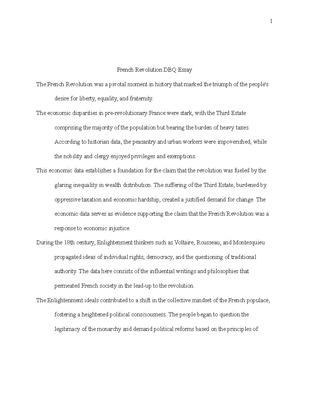 Report 4 - French essay - 1 French Revolution DBQ Essay The French ...