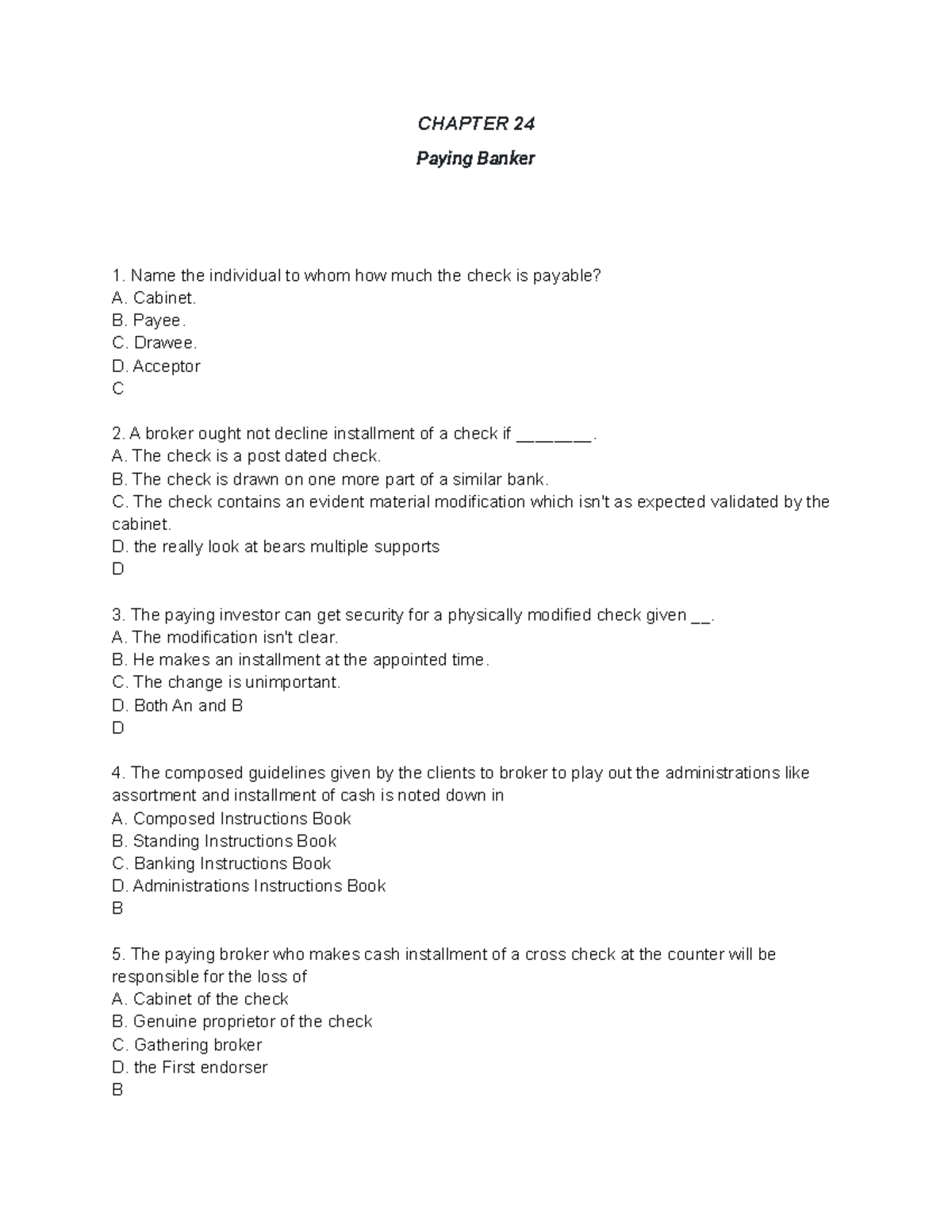 CHAPTER 24_ Paying Banker - CHAPTER 24 Paying Banker Name the ...